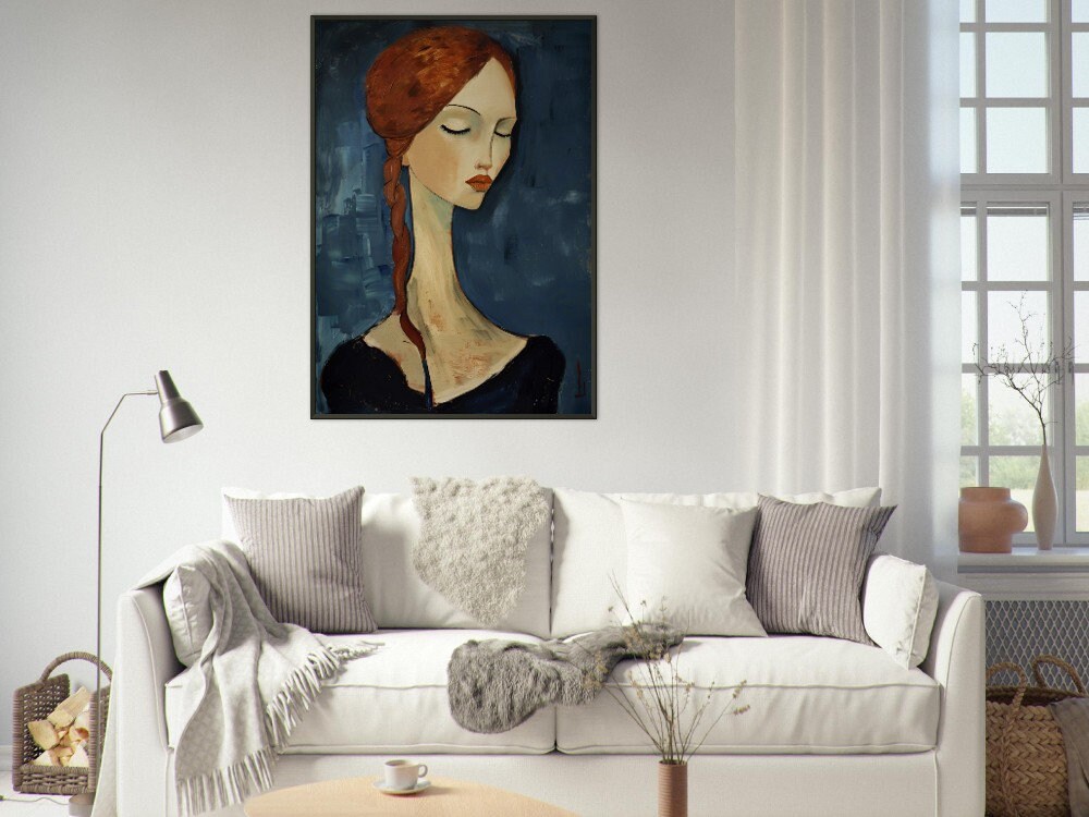 Modigliani Inspired Portrait - Serene Woman With Red Braided Ponytail ...