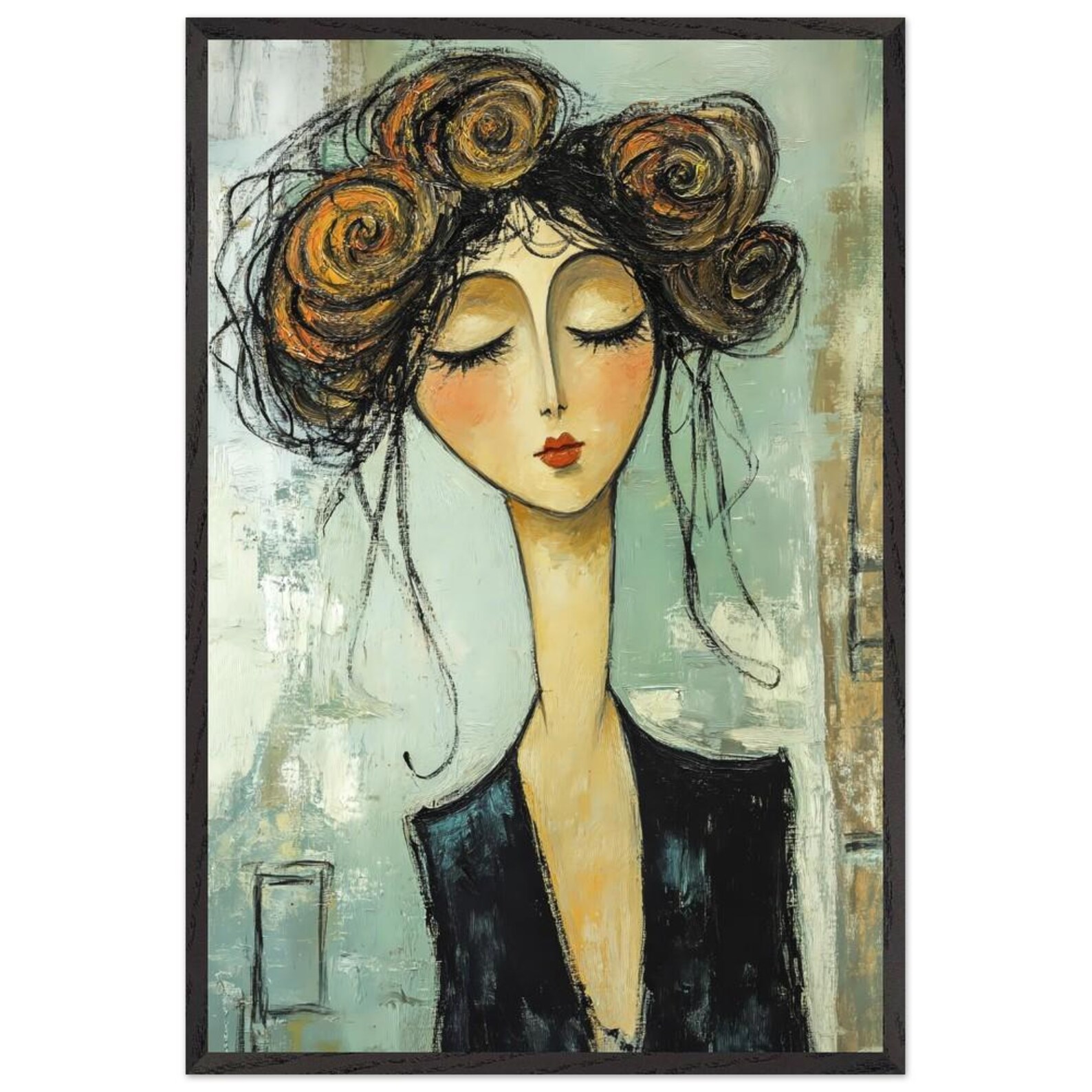 Modigliani Inspired Wall Art - Framed Woman Portrait With Long Neck ...