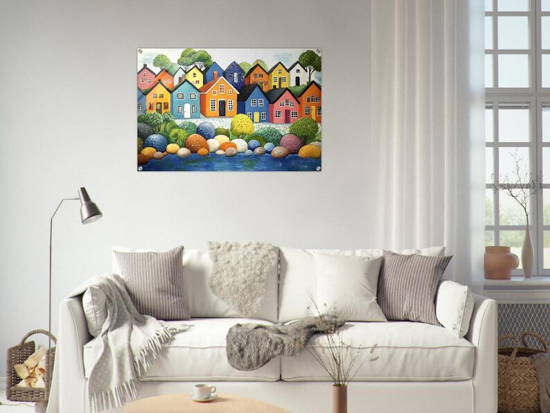 Colorful Houses Acrylic Print: Naive Art, Waterfront Decor - Etsy
