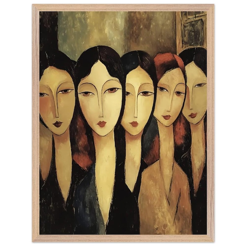Modigliani-inspired Portrait of Five Faces With Long Necks | Premium ...