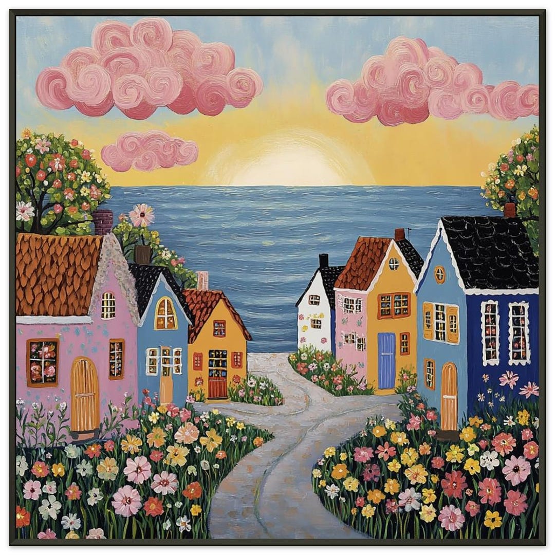 Naive Art Stockholm Archipelago Print – Colorful Houses & Sunrise ...