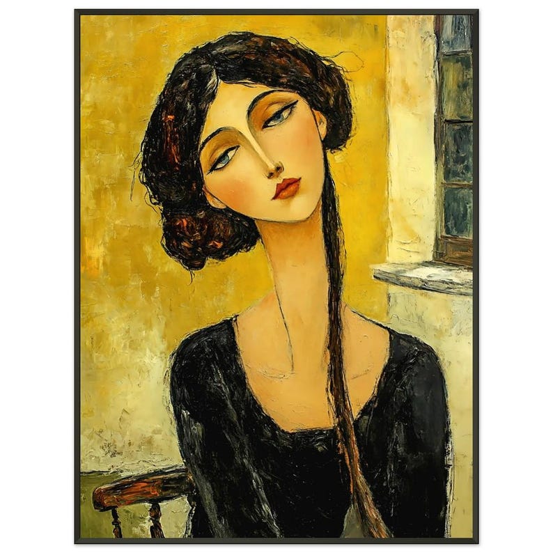 Modigliani-inspired Woman Art Print - Framed Poster With Elegant Neck ...