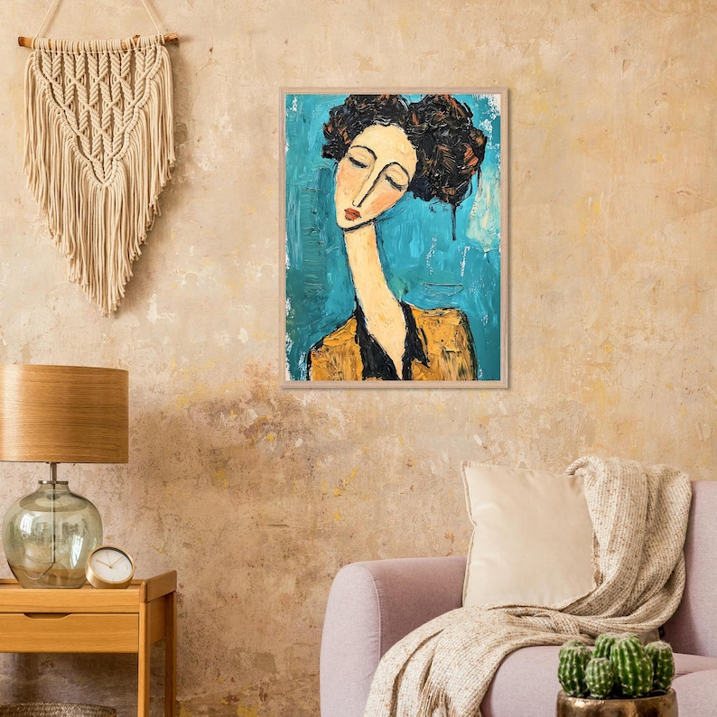 Abstract Woman Poster - Modern Retro Art - Blue Background - Framed ...