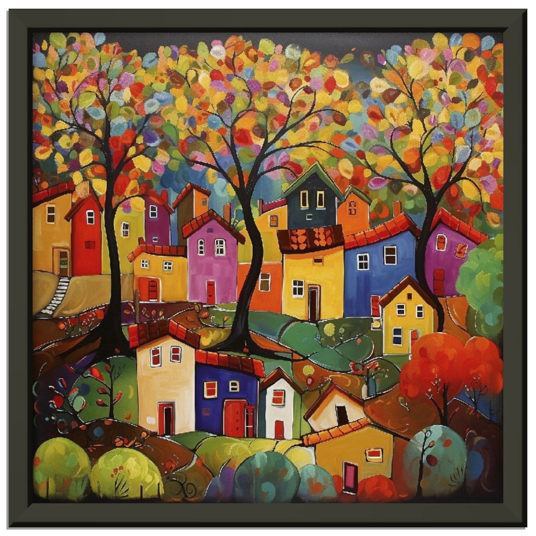 Amazing Village art naïf peinture impression numérique sur - Etsy France