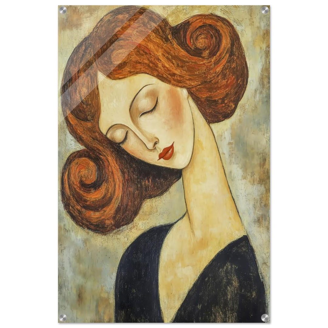Enchanting Abstract Acrylic Print - Redhead Woman in Black Dress by ...