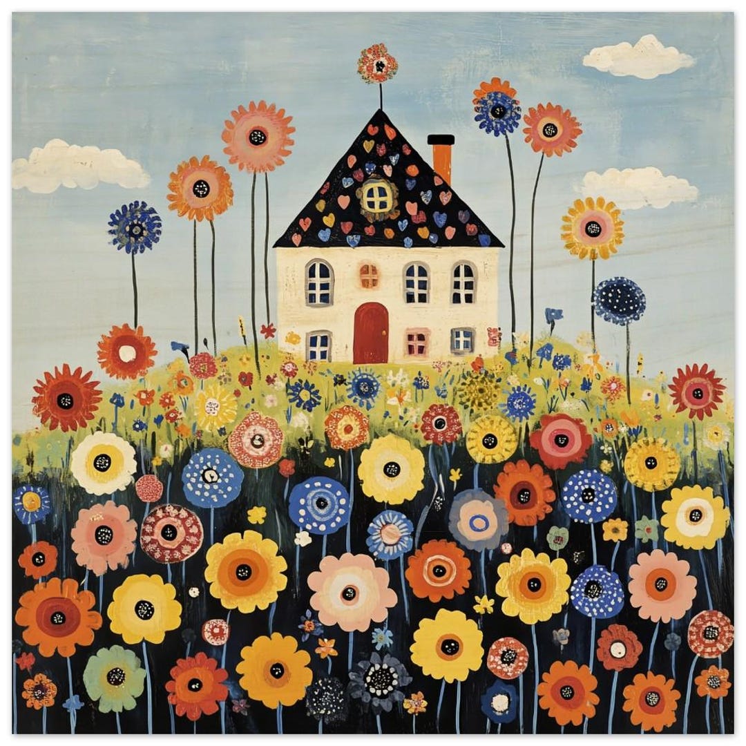 Naive Art Flower Landscape Print on Wood: Whimsical Folk Art Decor - Etsy