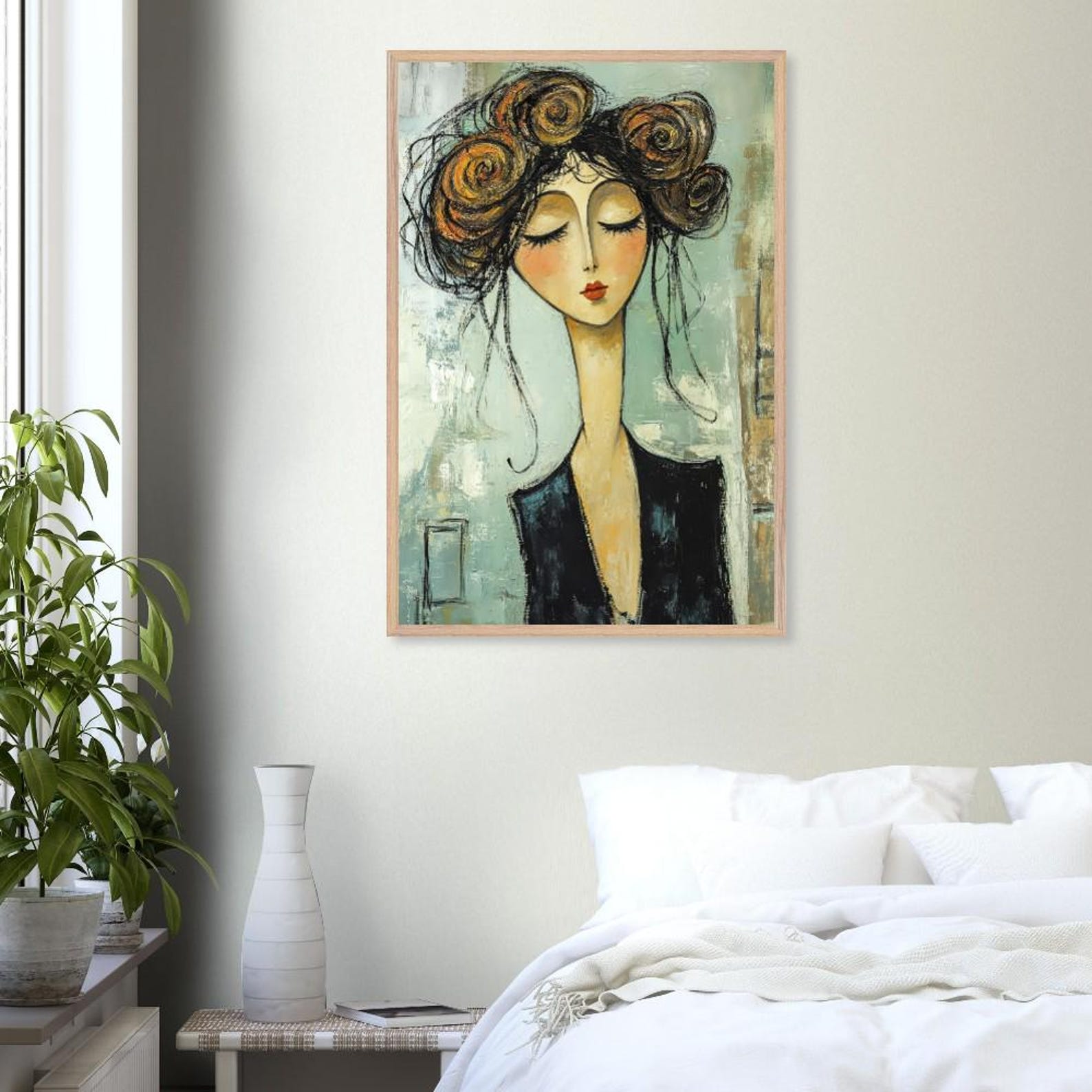 Modigliani Inspired Wall Art - Framed Woman Portrait With Long Neck ...