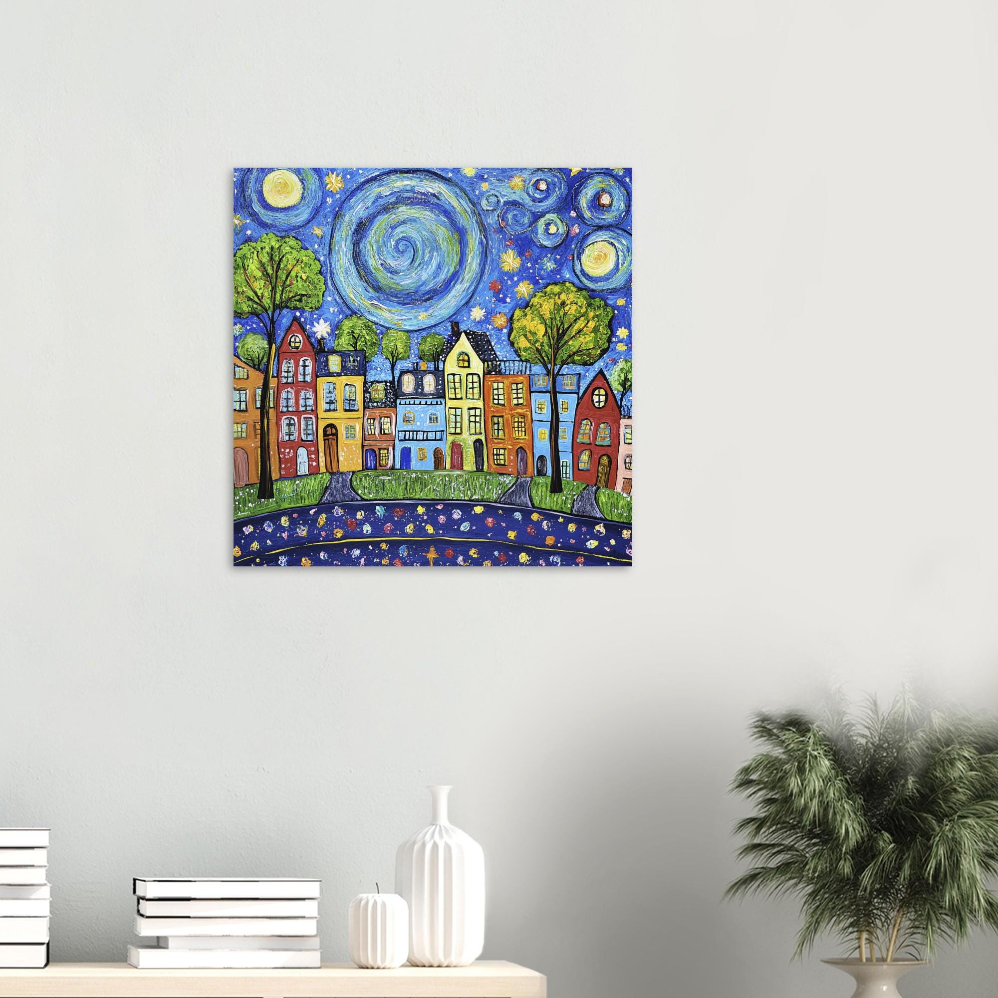 Whimsical Naive Art Foam Print - Colorful Houses & Dreamy Sky Decor - Etsy