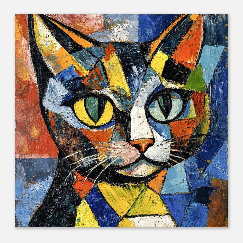 Colorful Cat Abstract Aluminum Print - Unique Light Cubism Art for Cat ...