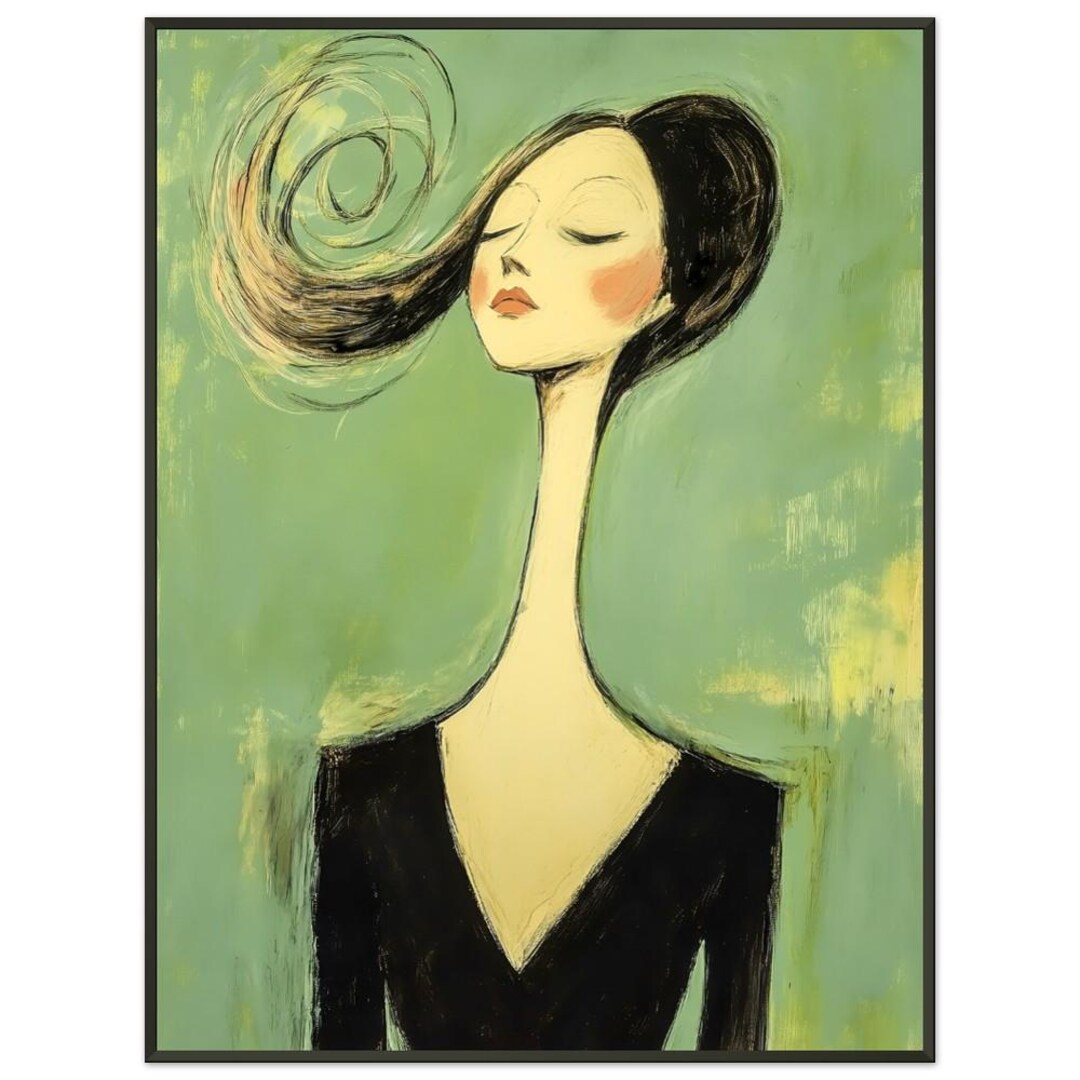 Long Neck Beauty: Abstract Woman Poster - Elegant Framed Art With Green ...