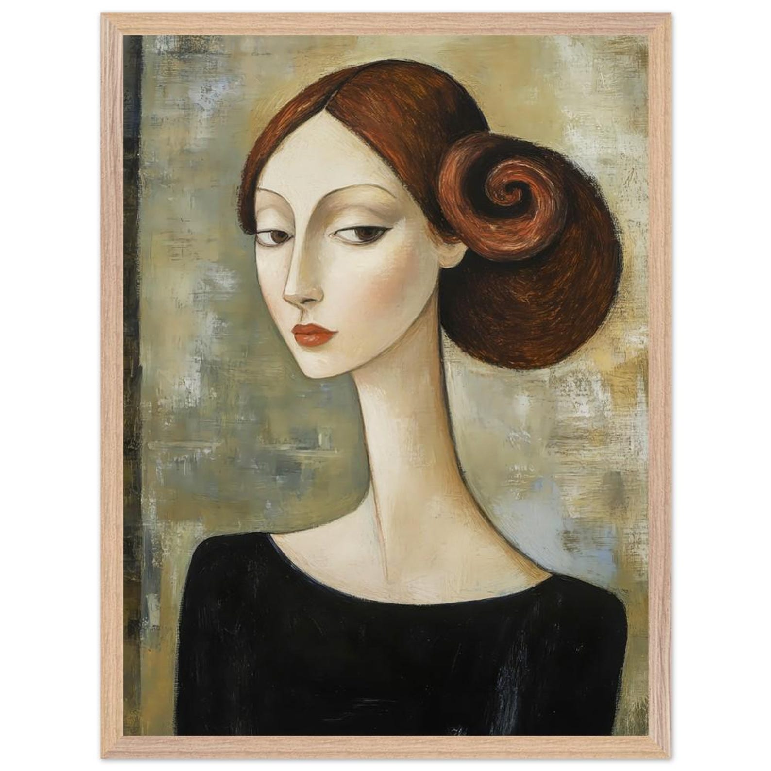 Elegant Woman With Long Neck Art Print Modern Vintage Inspired by ...