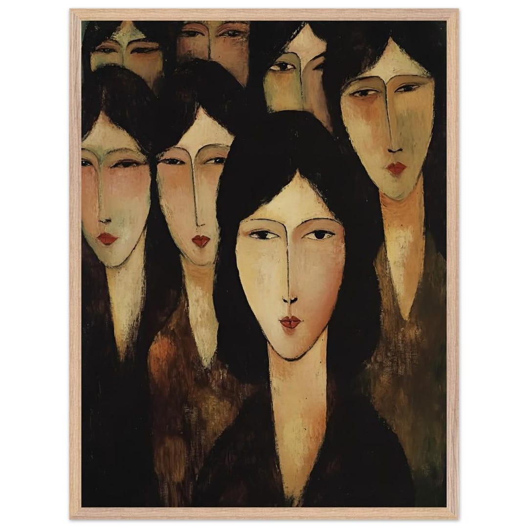Modigliani Style Faces Art Print | Vintage Brown Tones, Wooden Frame - Etsy