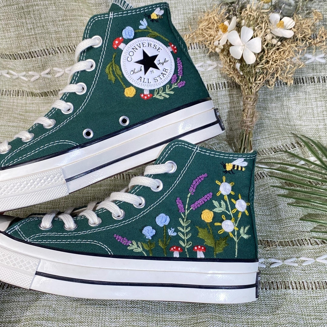 Converse Embroidered Flowers and Mushrooms/bees and Flowers ...