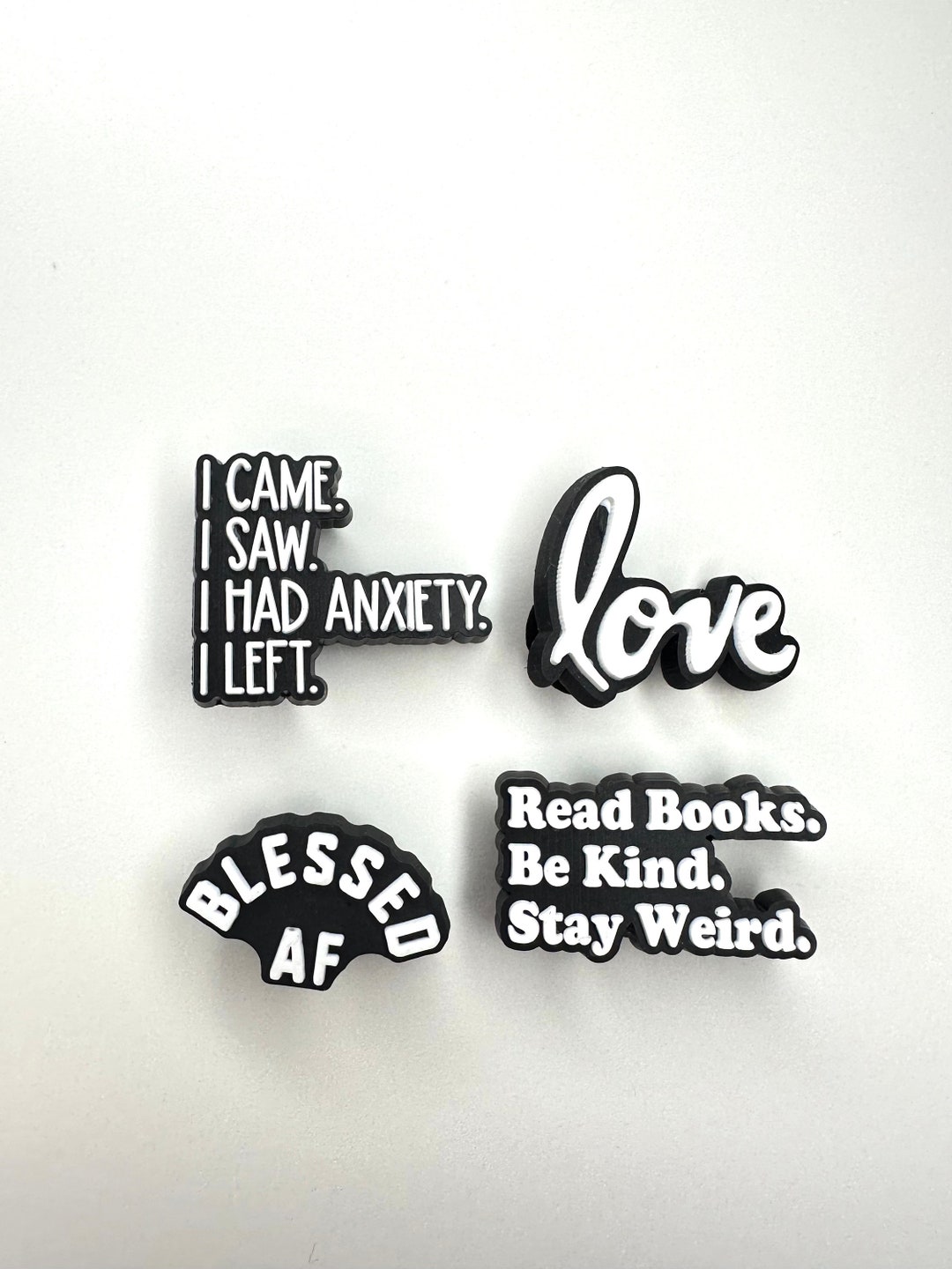Anxiety Shoe Charm - Book Lover Shoe Accessory - Black and White Slogan ...