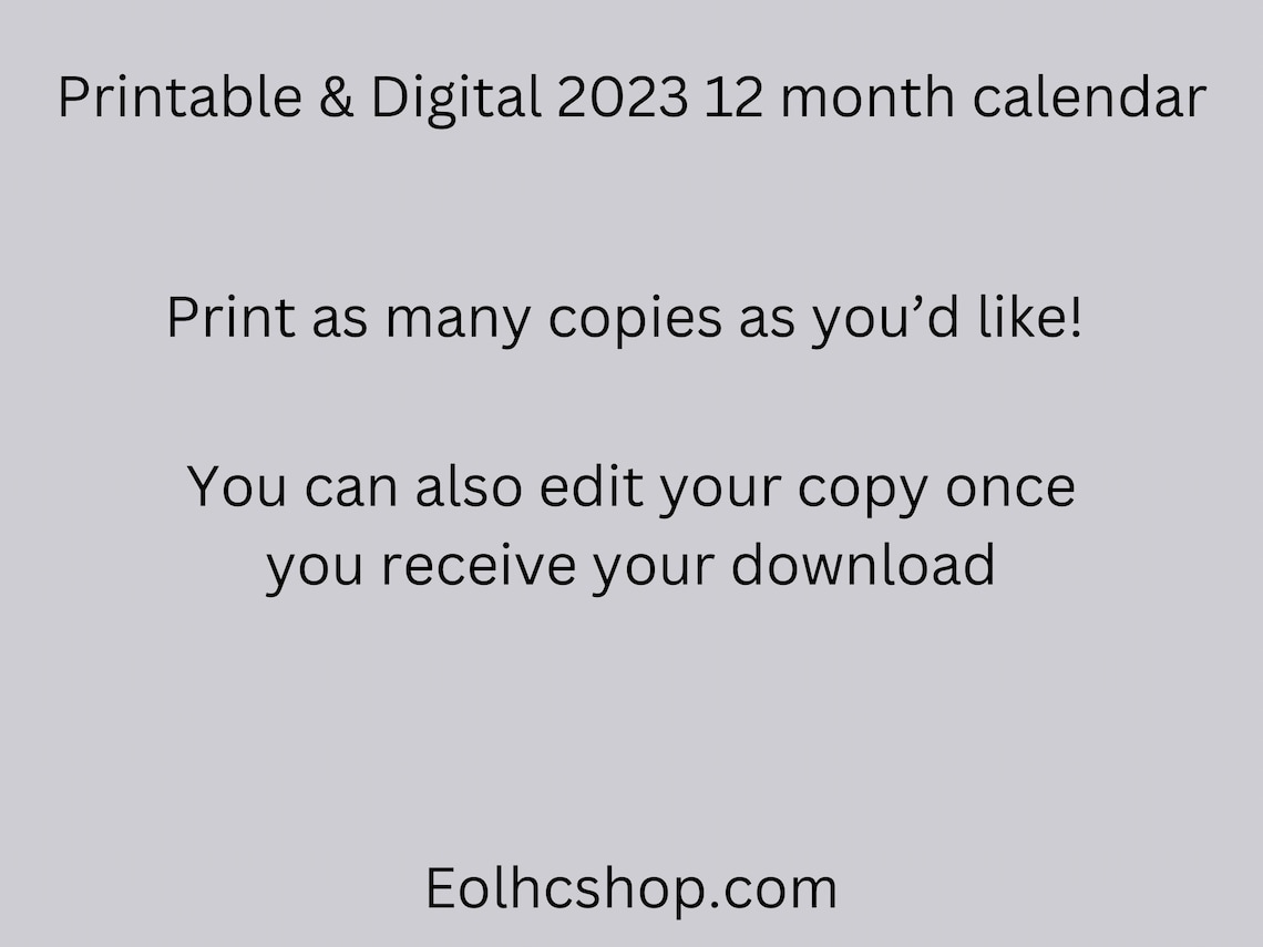 Minimalist 2023 12 Month Calendar Printable/digital 2023 - Etsy