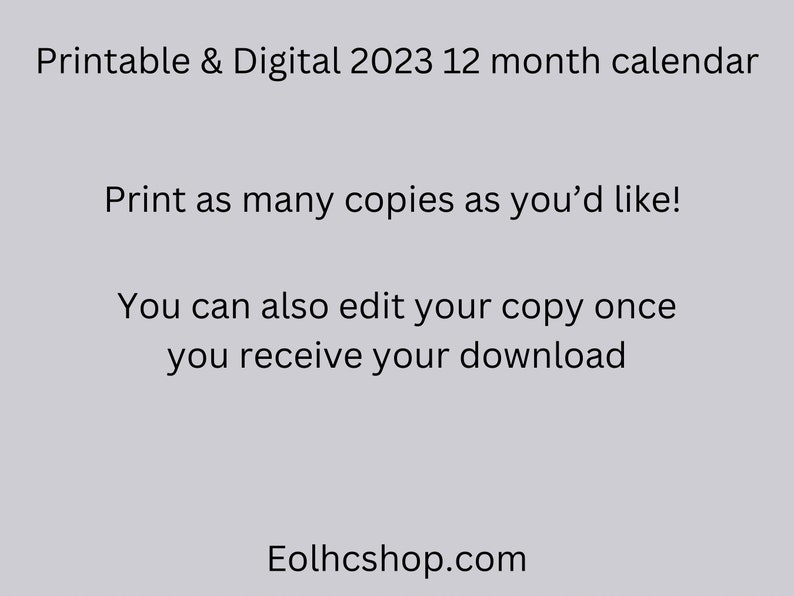 Minimalist 2023 12 Month Calendar Printable/digital 2023 - Etsy