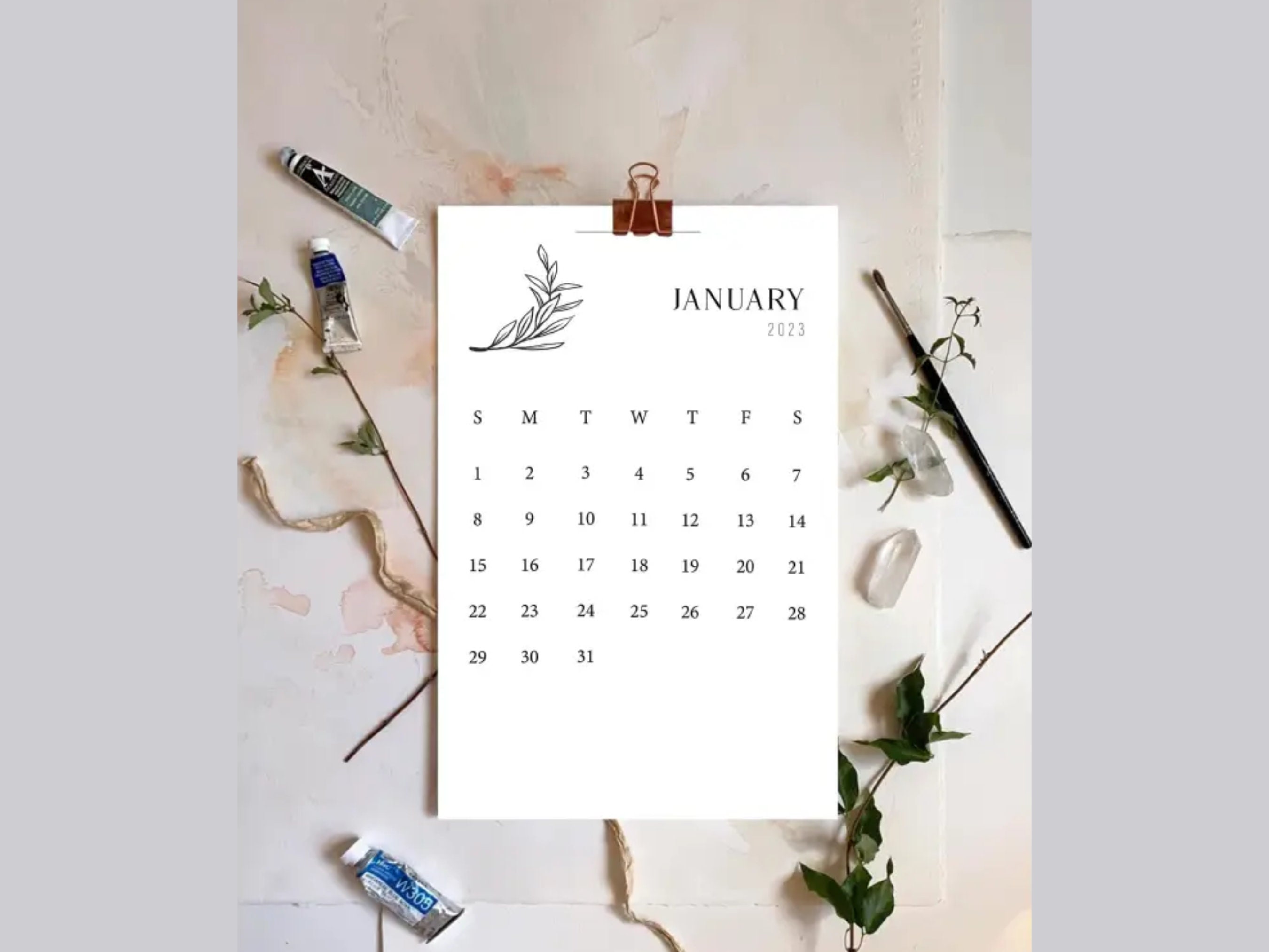 Minimalist 2023 12 Month Calendar Printable/digital 2023 - Etsy