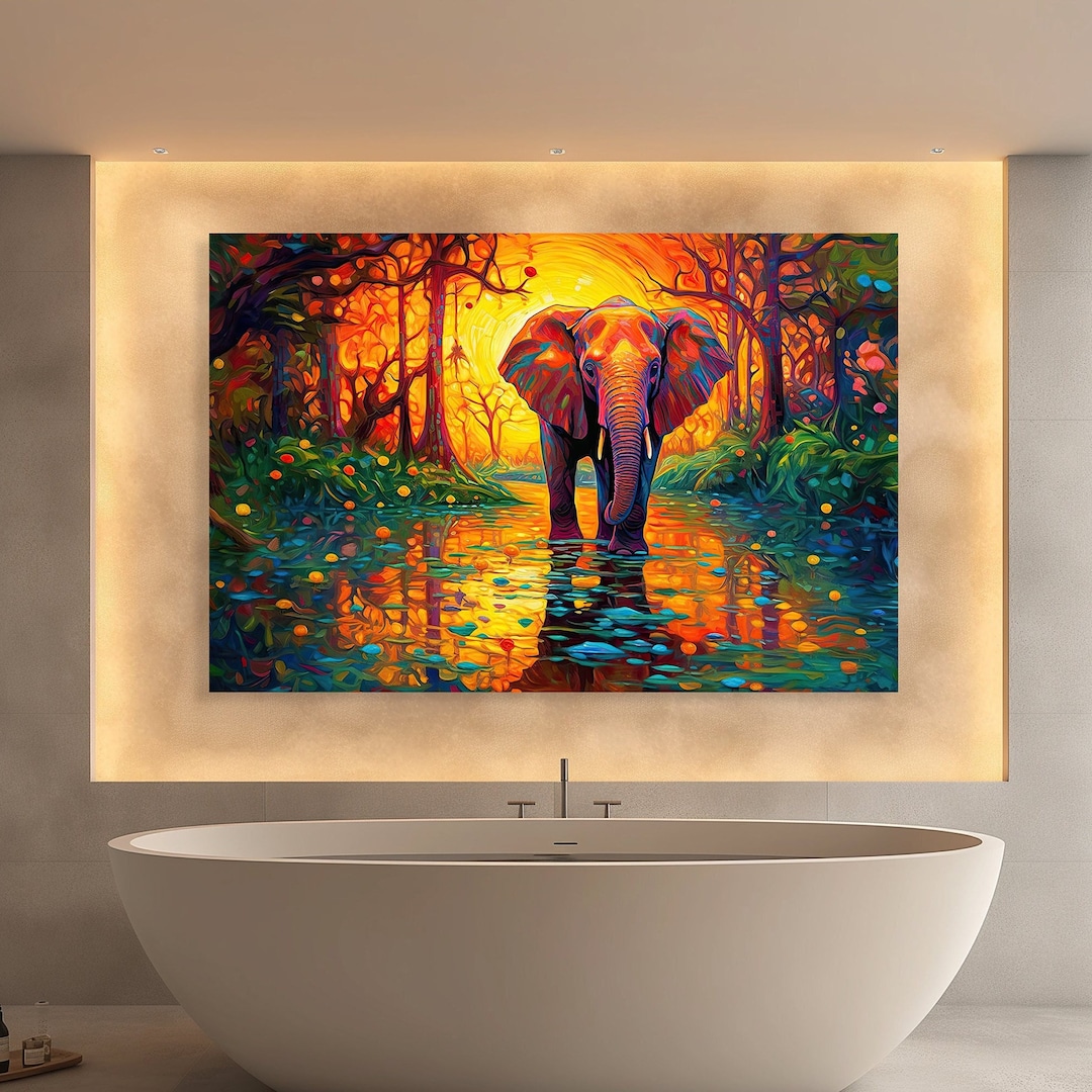 Golden Hour Elephant Sunset Forest Landscape Wall Art: Buddha Egg ...