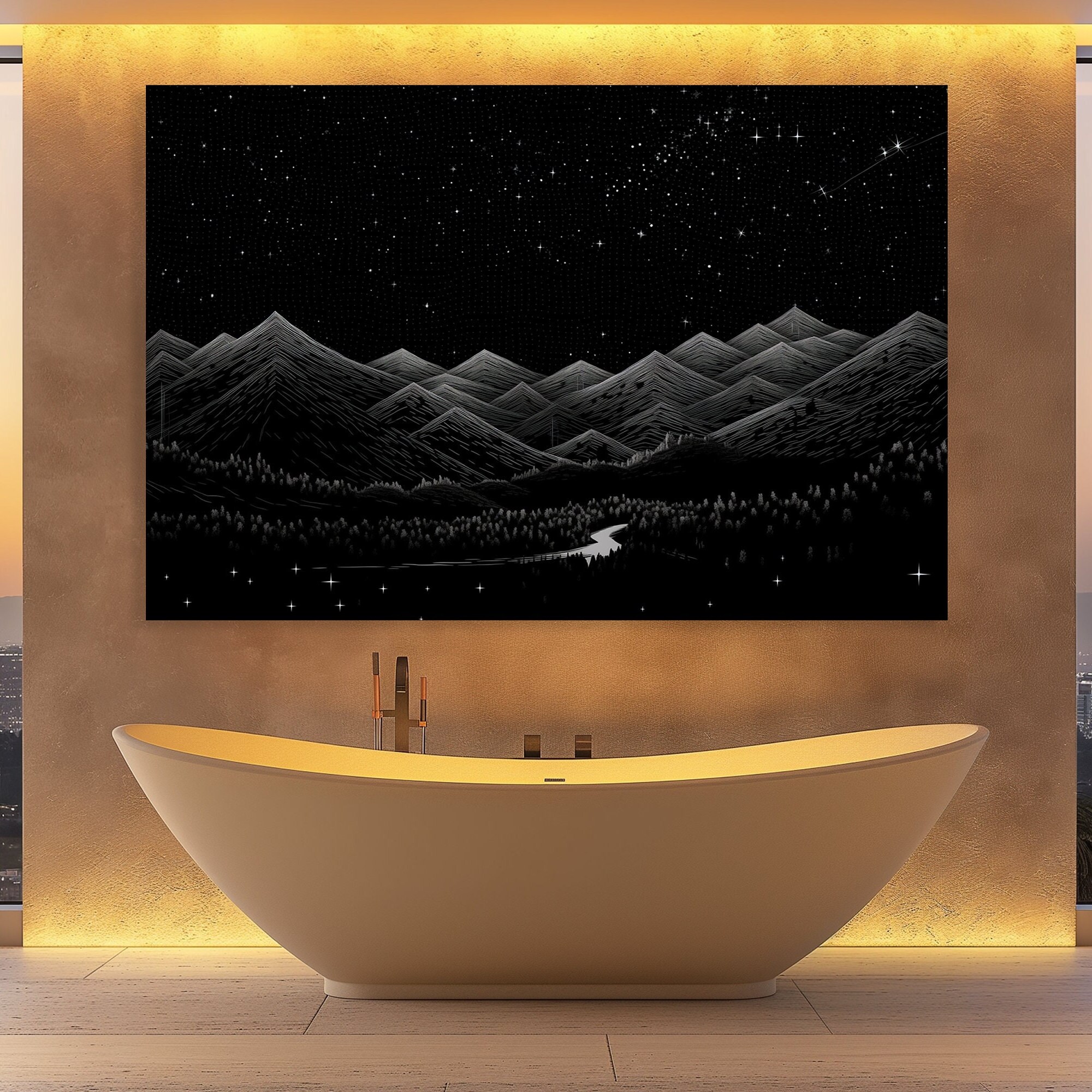 Starry Night ASCII Wall Art: Mountain Night Landscape Buddha Egg ...