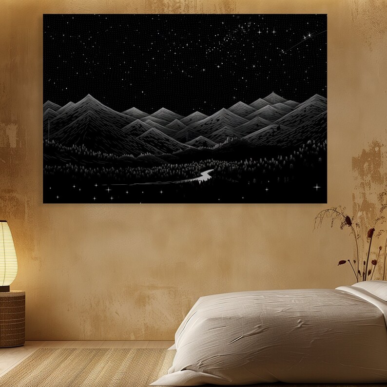 Starry Night ASCII Wall Art: Mountain Night Landscape Buddha Egg ...
