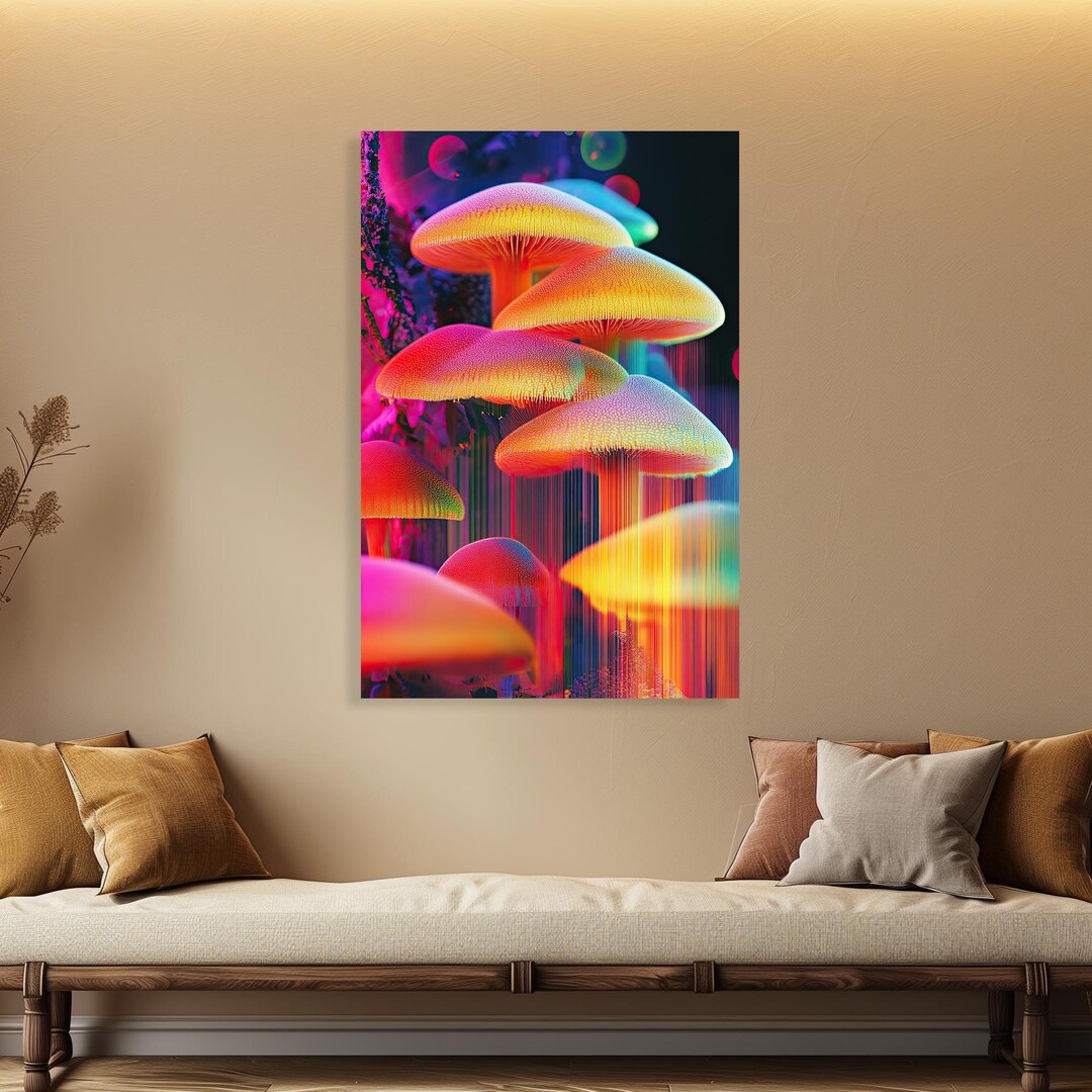Psychedelic Mushroom Neon Wall Art: Shrooms Matrix Buddha Egg | Canvas ...