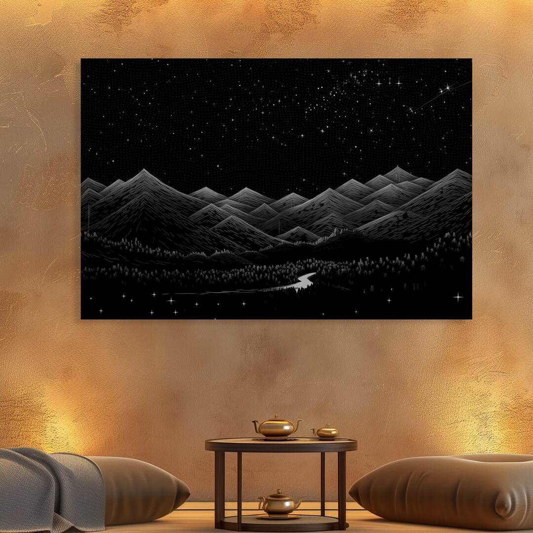 Starry Night ASCII Wall Art: Mountain Night Landscape Buddha Egg ...