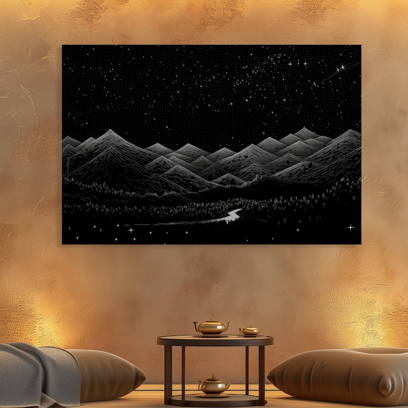 Starry Night ASCII Wall Art: Mountain Night Landscape Buddha Egg ...