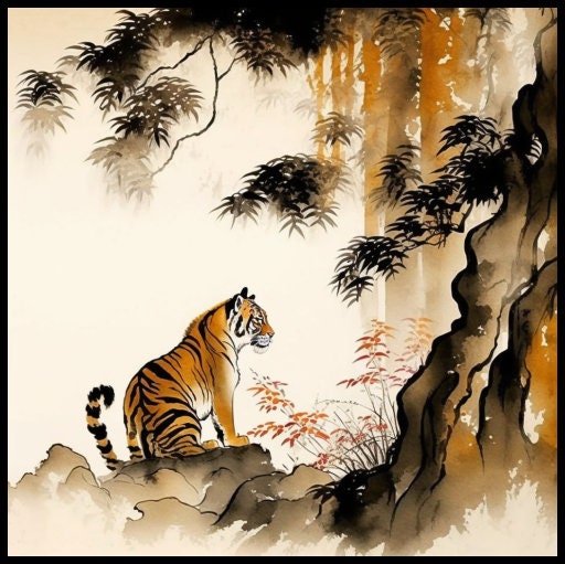 Majestic Serene Tiger Brush Art Print - Etsy