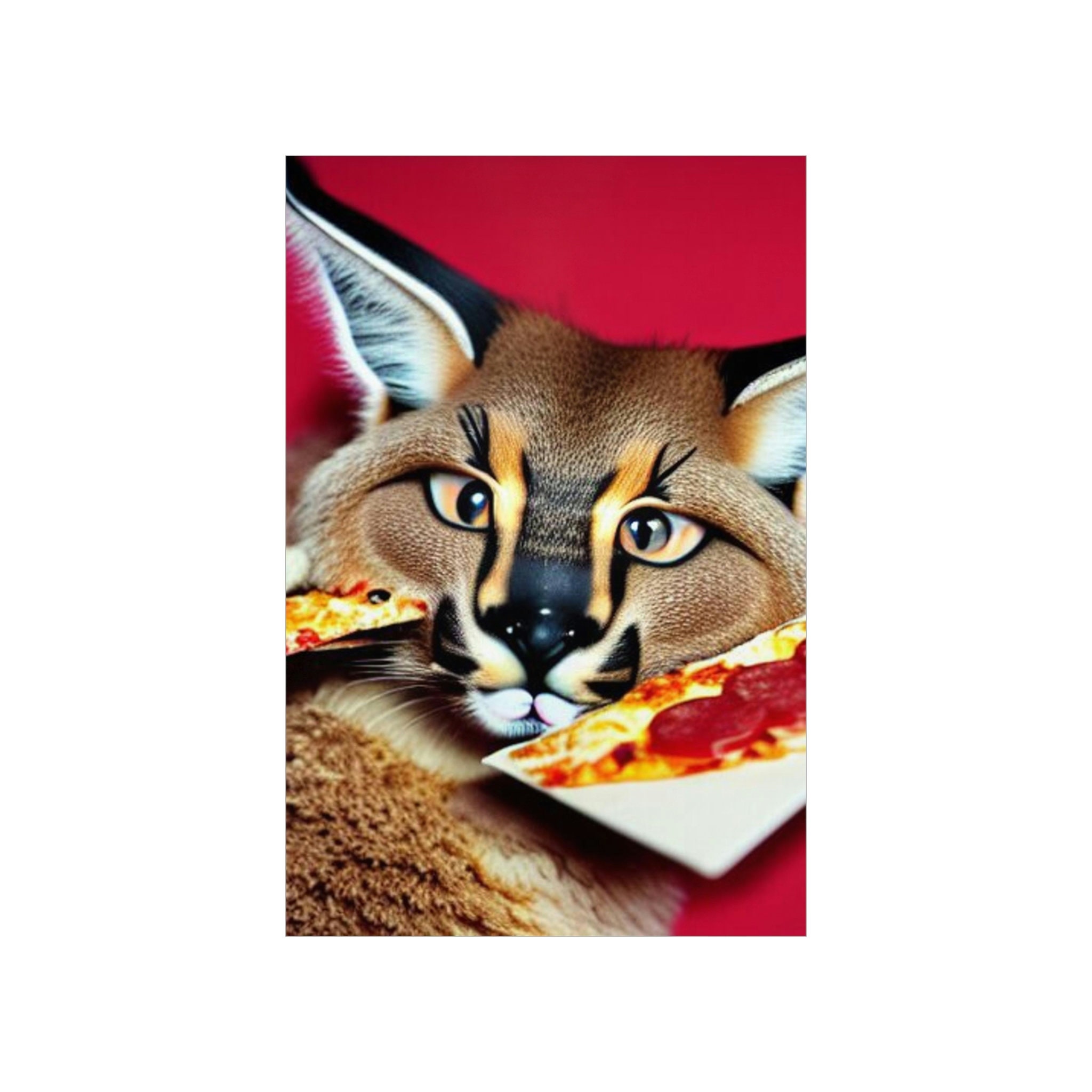 Funny Caracal With Pizza - Museum Quality Premium Matte Vertical Poster ...