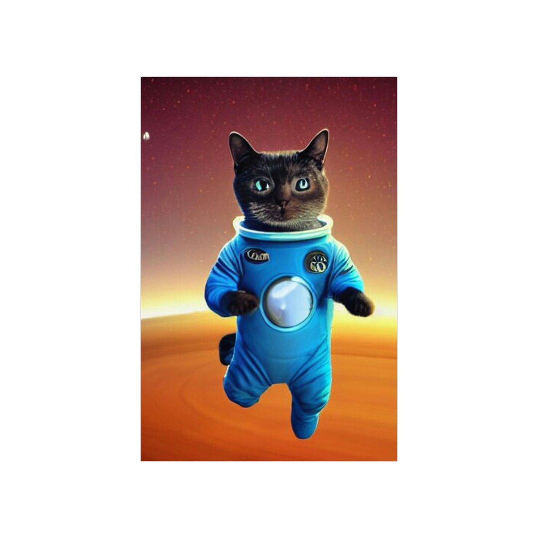 Blue Eyed Space Kitty Floating Above Jupiter - Premium Museum Quality ...