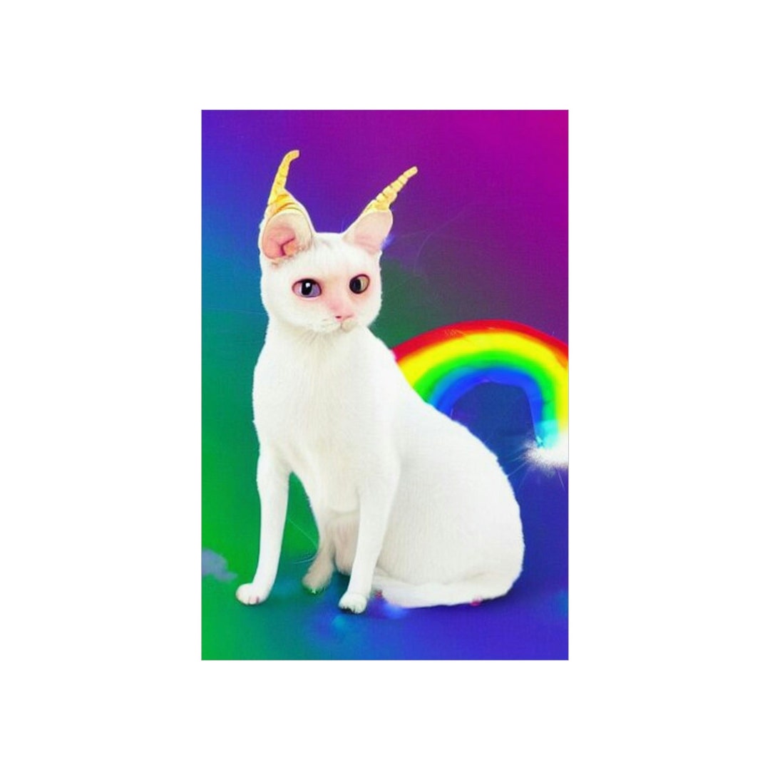 Fantasy Siamese Cat With Unicorn Horns and Rainbow Background Museum ...
