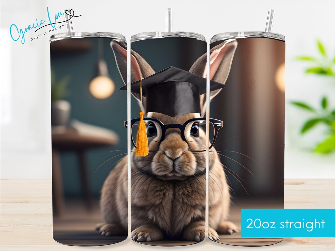 Graduation Rabbit Tumbler Wrap Png 20 Oz Skinny Tumbler - Etsy