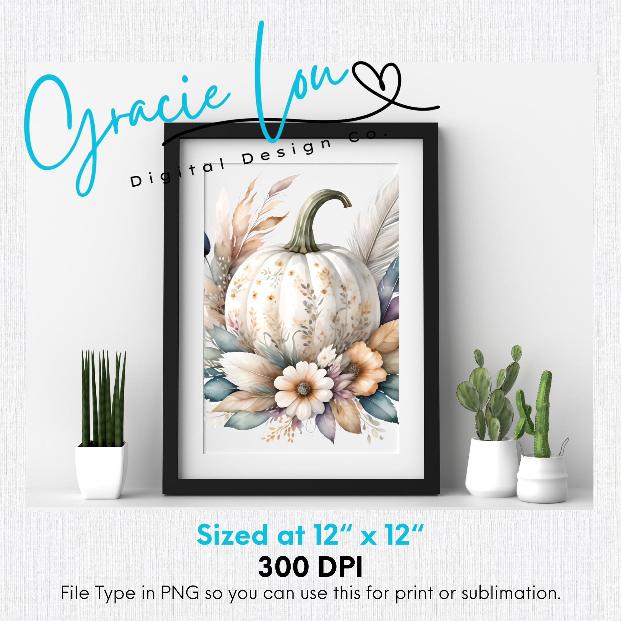Boho Pumpkin Png Fall Florals Png Wall Art Autumn Watercolor - Etsy