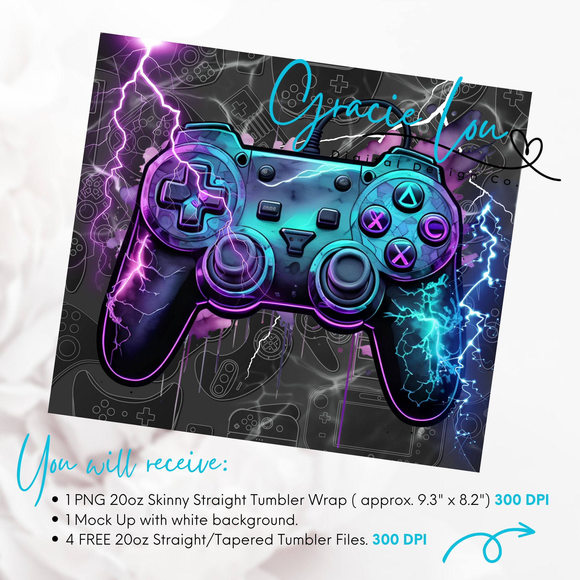 Gamer 20 Oz Skinny Tumbler Sublimation Design Digital Download PNG ...