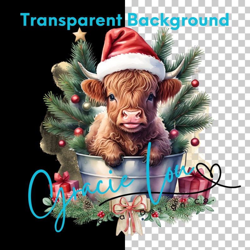 Baby Highland Cow Christmas Png, Christmas Png Wall Art, Winter ...