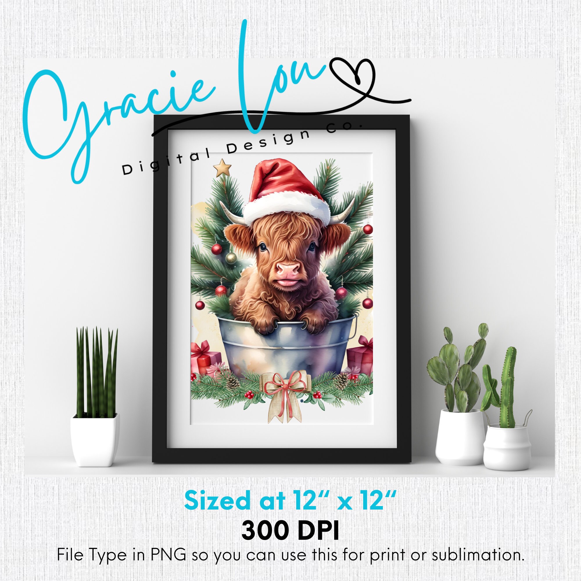 Baby Highland Cow Christmas Png, Christmas Png Wall Art, Winter ...