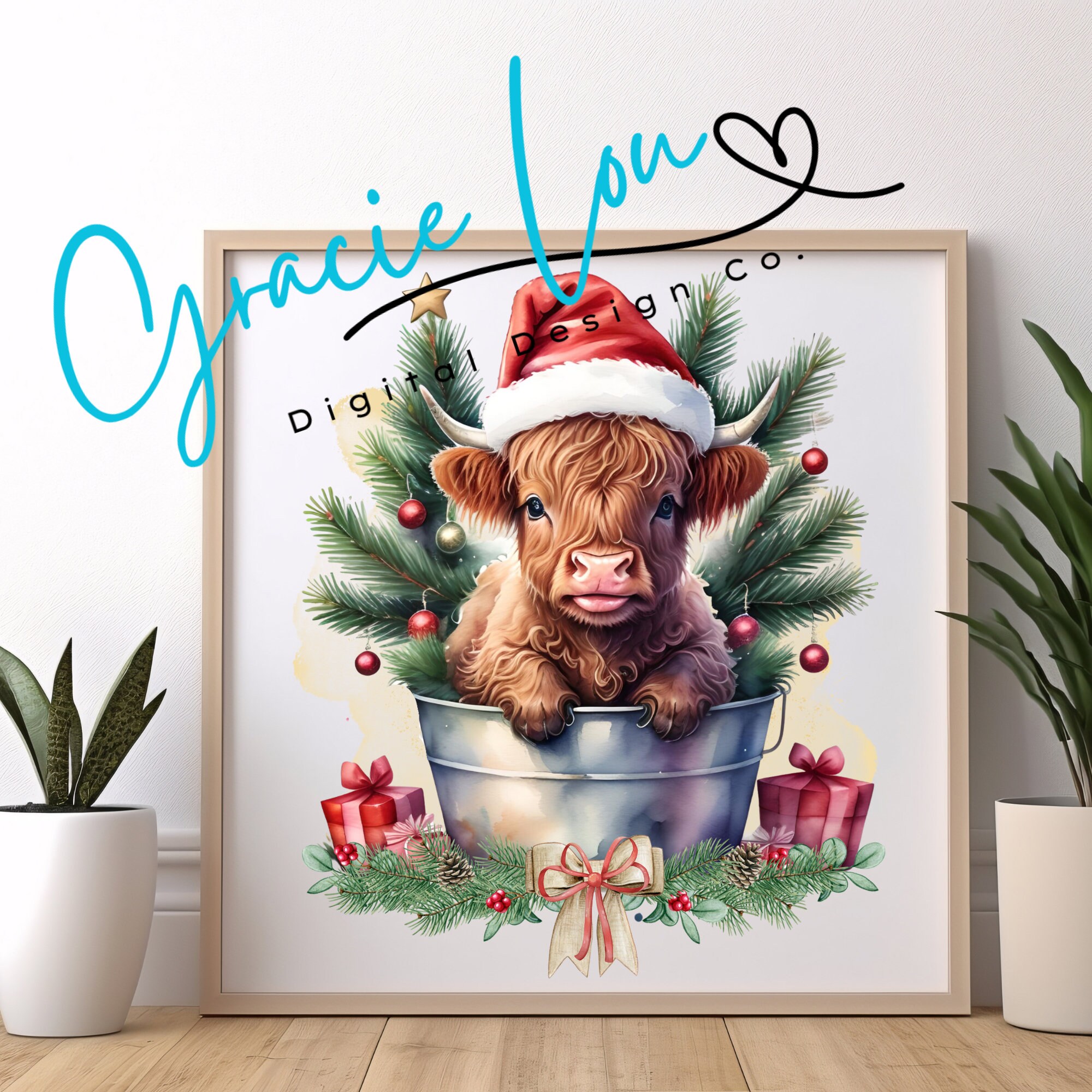 Baby Highland Cow Christmas Png, Christmas Png Wall Art, Winter ...