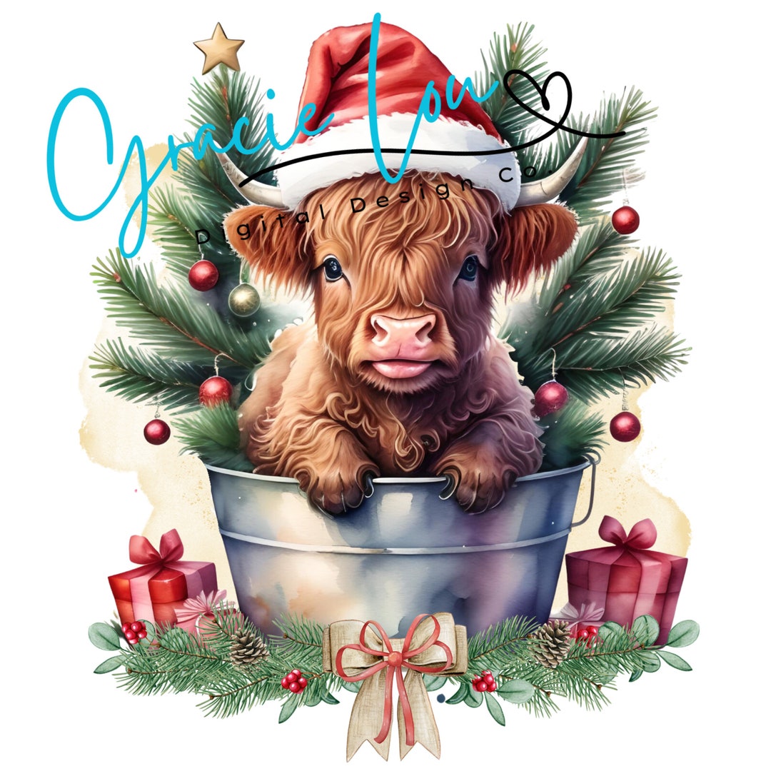 Baby Highland Cow Christmas Png, Christmas Png Wall Art, Winter ...