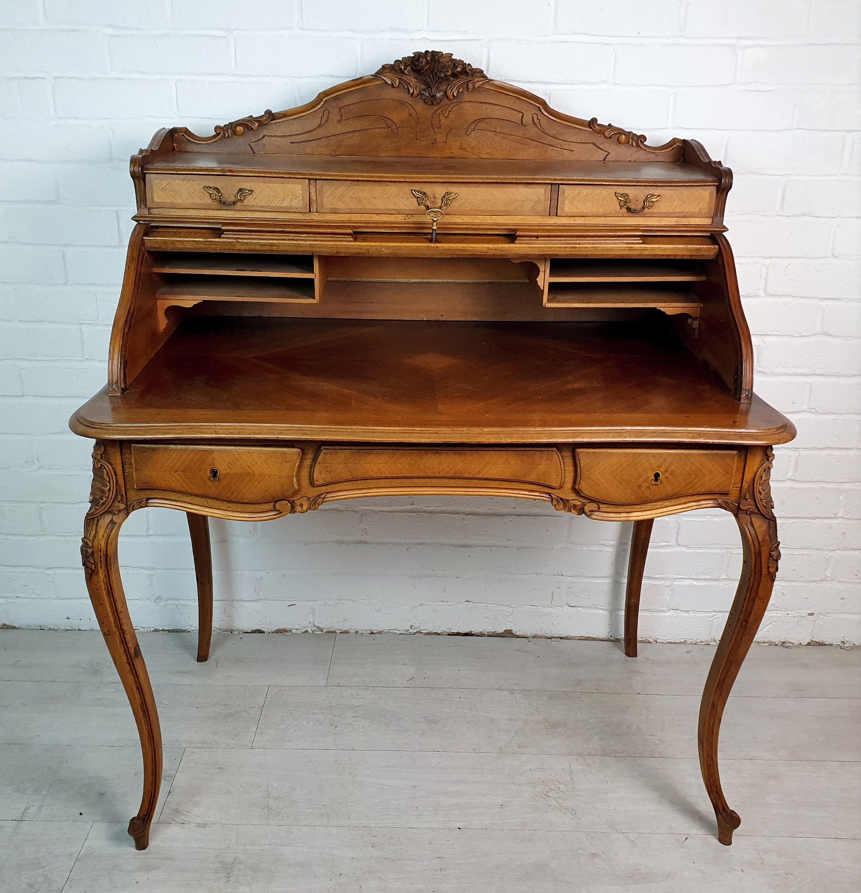 French Louis XV Style Roll Top Desk Bureau in Oryginal Stunning ...