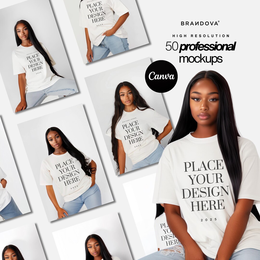 Black Models Mockup, T-shirt Mockup Black Women Mockups Bundle, 50 ...