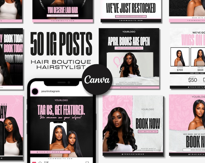 50 Pack Luxury Hair IG Flyers|canva Editable Hairstylist Branding Kit ...