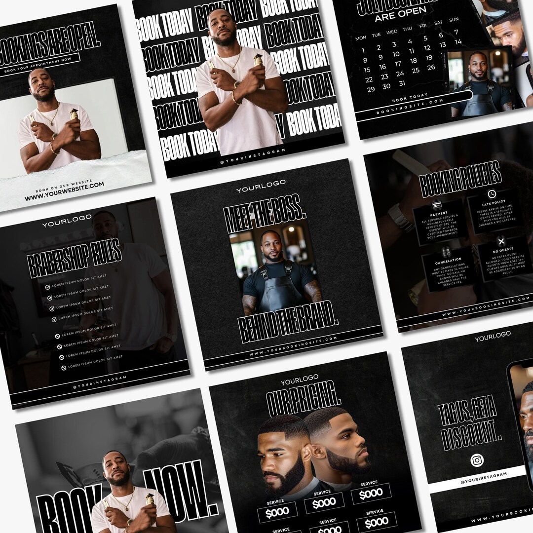 Barber IG Posts Pack, Barbershop Templates Instagram, Men's Business ...