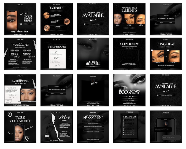 50 Lash Tech Templates, IG Posts, Branding Kit, Extensions Social Media ...