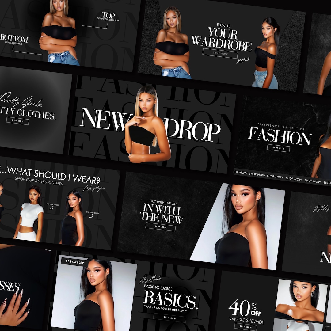 100 X Fashion Web Banners Bundle, Clothing Website Banner Pack ...