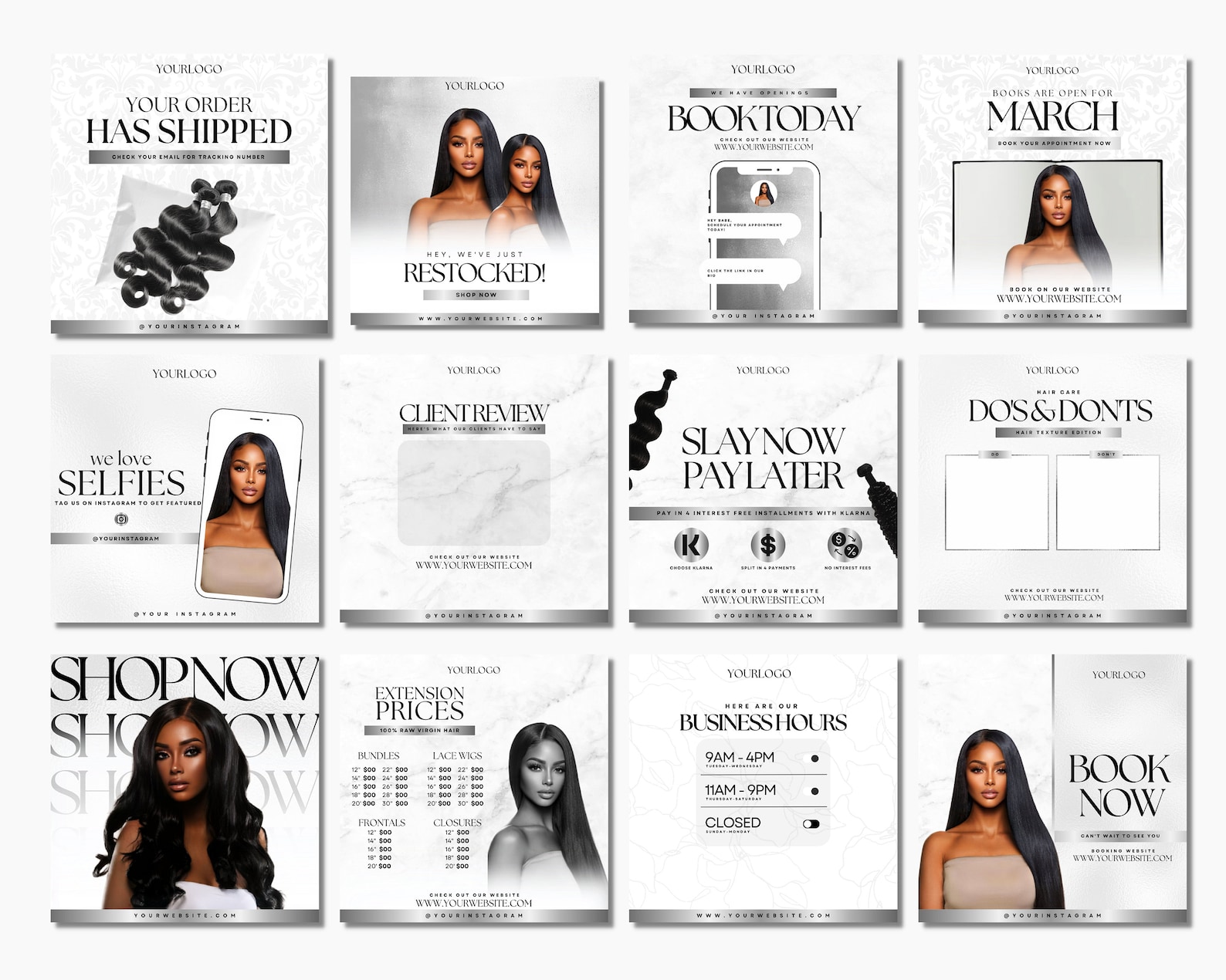 50 Pack Luxury Hair IG Flyers canva Editable Hairstylist - Etsy