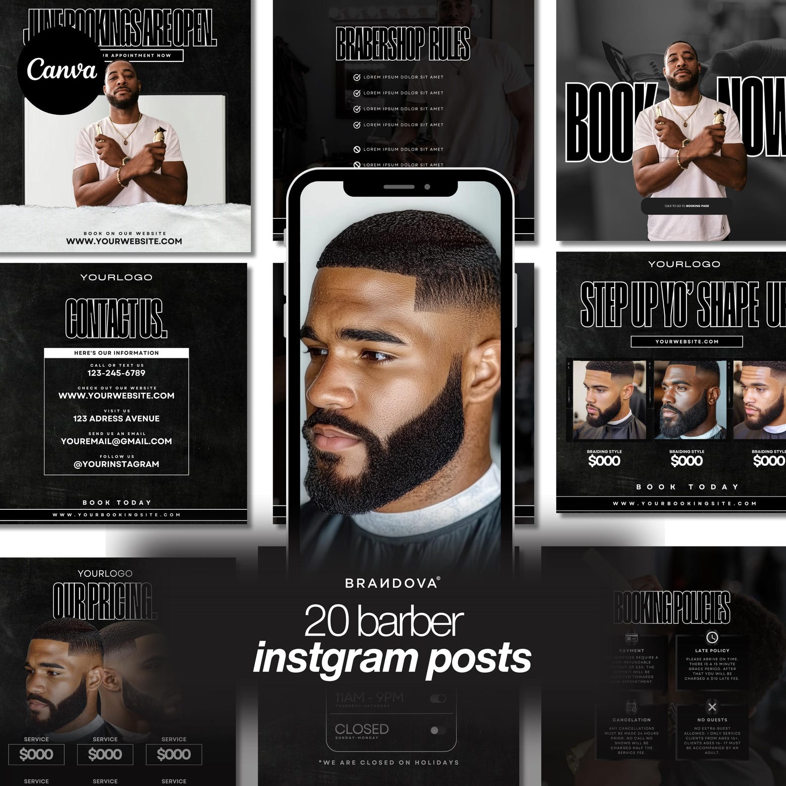 Barber IG Posts Pack, Barbershop Templates Instagram, Men's Business ...