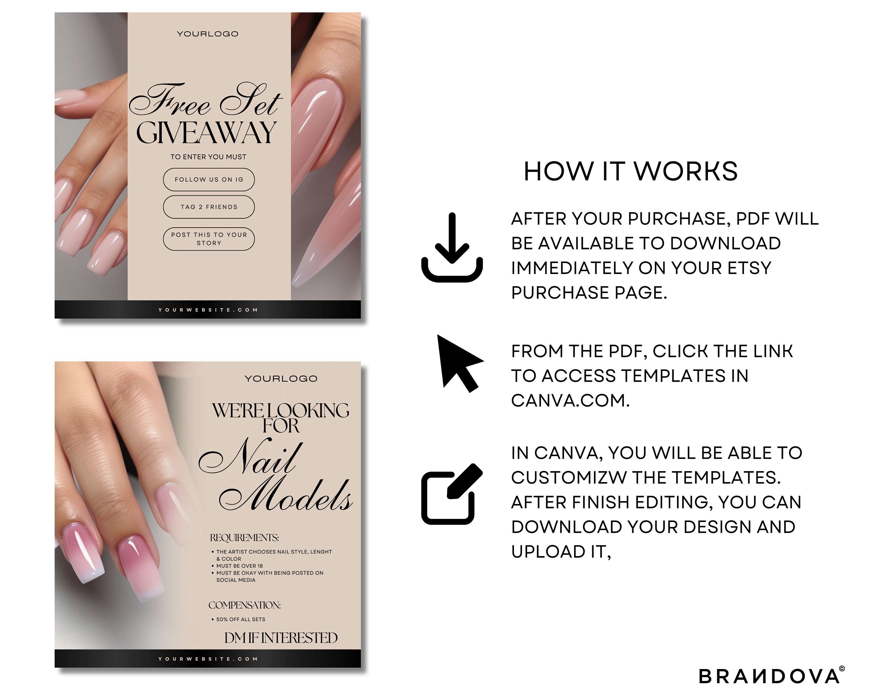 50 Nail Tech Instagram Post Templates, Nail Technician Branding Kit ...