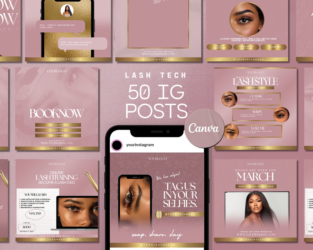 50 Lash Tech Instagram Posts Templates, Eyelash Extension Business ...