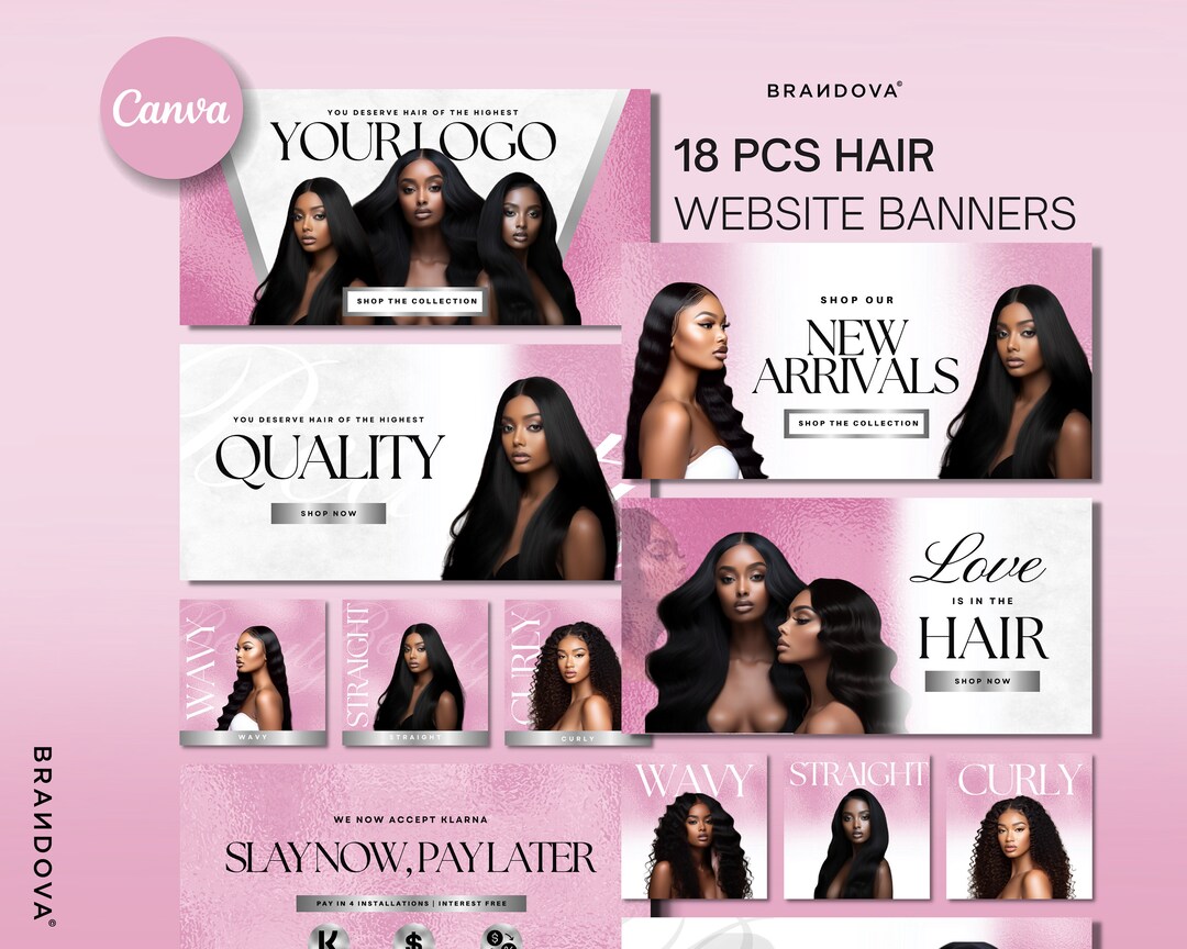 Hair Website Banner Kit | Shopify Hair Extensions | Wig Boutique Store ...