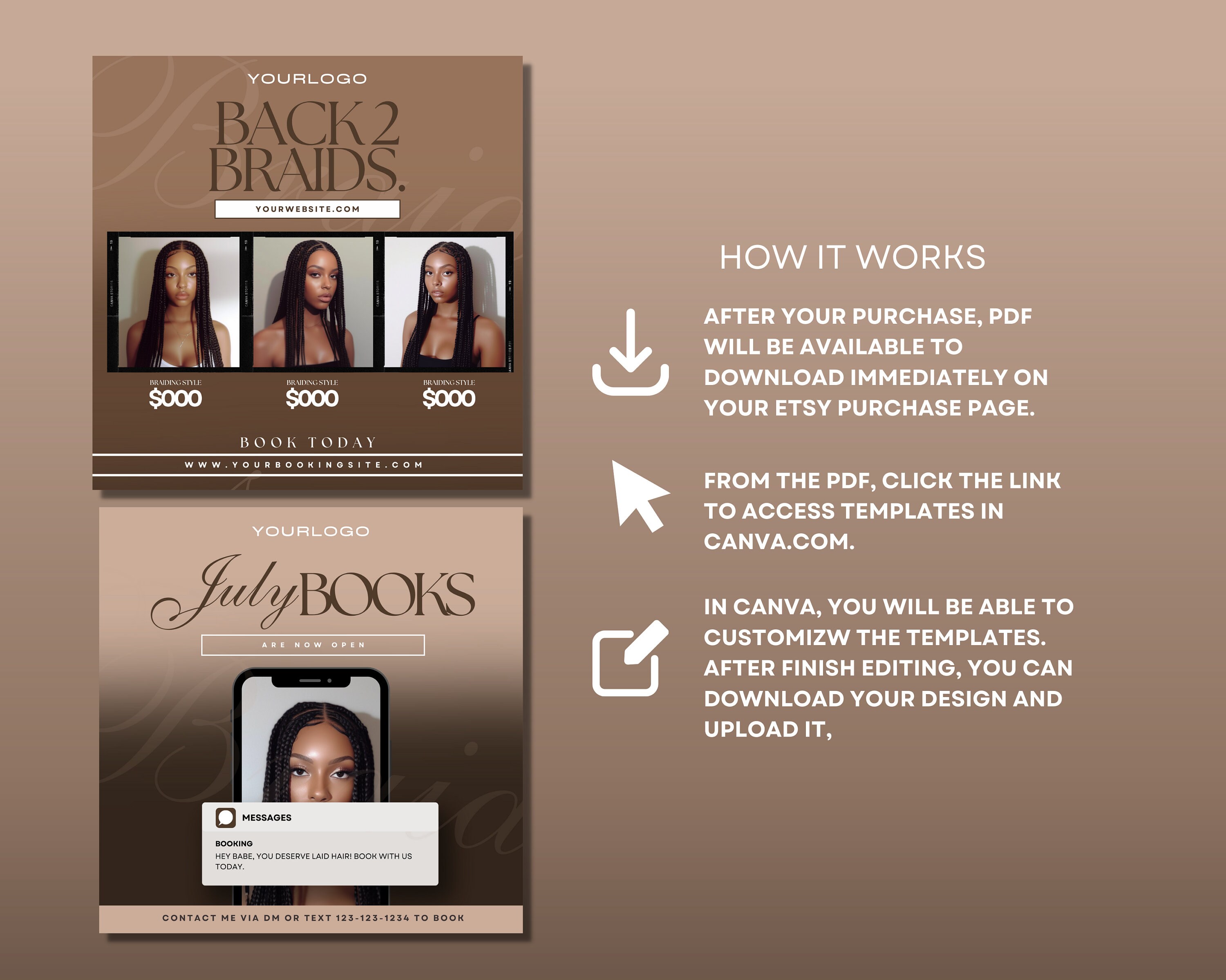 24 Hair Braiding Templates | Braids Hairstylist Branding IG Posts ...